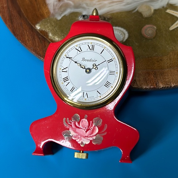 Vintage | Accents | Swiss Mini Boudoir Windup Red Table Clock For ...